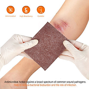 Silver Calcium Alginate Wound Dressing Pad, 4’’x5’’ Patch, High Absorbency Non-Stick Ag Gauze for Pressure Ulcer,Bed Sore,Leg Sore,Diabetic Foot Ulcer, 5 Packs