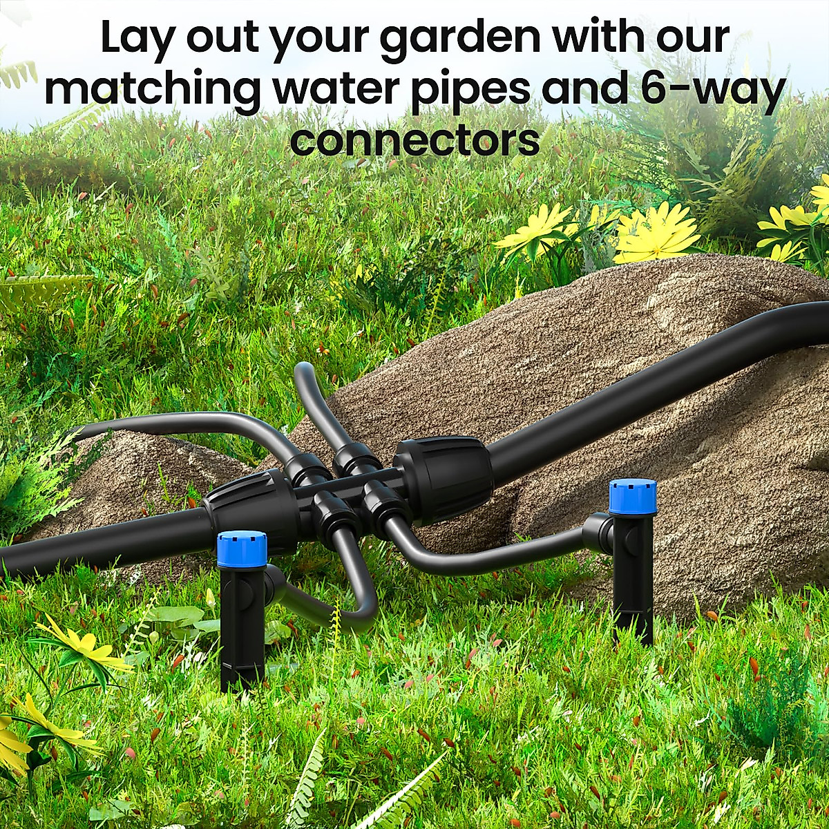 MIXC 50 FT 1/2 Inch Drip Irrigation Tubing Kit:Premium Garden and Landscape Watering System with 4 Quick Connector 4-Way Connector