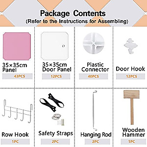 C&AHOME Kids Toy Cartoon Cube Storage Organizer with Doors, 12-Cube Shelves, Closet Cabinet, DIY Plastic Modular Bookshelf Ideal for Bedroom, Living Room, 42”L x 14”W x 56”H Pink UPCS3512P-DOOR