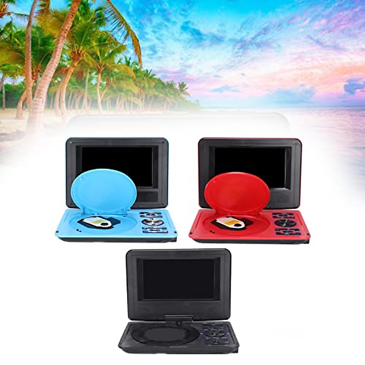 Zyyini Portable DVD Player, 6.8-Inch HD Screen DVD Player,Support 270 Degree Swivel Mobile DVD Player,U Disk/SD/MMC Cassette,with Remote Control,for Car/Kids/Home/Travel(US-red)