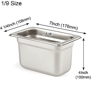 CURTA 6 Pack Anti-Jam Hotel Pans, 1/9 Size 4 Inch Deep, NSF Commercial 18/8 Stainless Steel Chafing Steam Table Pan, Catering Storage Metal Food Pan