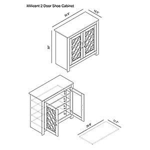 Galano Millicent 12 Pair Shoe Cabinet, Shoe Rack for Entryway, Shoe Organizer Cabinet, Free Standing Shoe Storage Mirror Doors, Adjustable Shelves, Engineered Wood, Mexican Grey