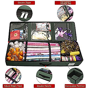 CGBE Wrapping Paper Storage for 40 Inch Gift Wrap Storage Container Bag with Pockets Underbed Gift Wrap Organizer Bags, Wrapping Paper Rolls, Ribbon, and Bows 42W x 14D x 5H -Green (Not Include Gift-Only Bag)