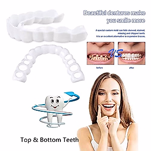 2 Pairs Fake Teeth，Adjustable Veneers Dentures for Men and Women，Cosmetic Tooth Repair Kit for Regain Confident Smile.