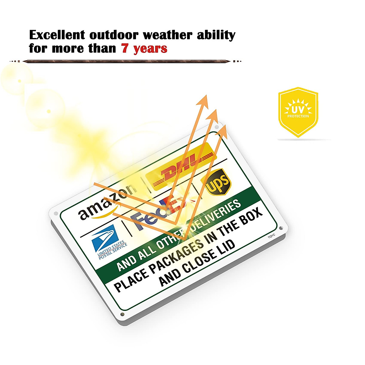 TQYC Package Delivery, Delivery Instructions for FedEx Amazon UPS USPS DHL Sign, 2-Pack 10 x 7 inch Rust Free Aluminum Sign