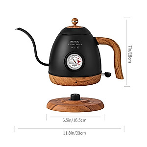 Bsigo Gooseneck Electric Kettle with Thermometer, 100% Stainless Steel for Pour-over Coffee & Tea Kettle, BPA Free, Auto Shut off Anti-dry Protection, Quick Heating Boiling Water, 1000W-0.8L, Black