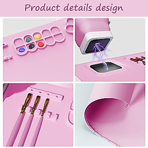 Silicone Mat for Painting 20"x16", Silicone Craft Mat Set with Magnetic Pop-Up Water Cup, Brush, Bag, 12 Color Dividers, Best Gift Chrismad for Family, Pink