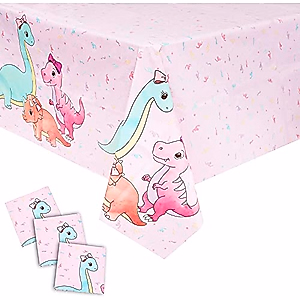 BLUE PANDA Pink Dinosaur Party Decorations for Girl's Birthdays, Plastic Tablecloth (54 x 108 in, 3 Pack)