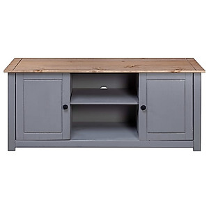vidaXL Solid Pine Wood TV Stand - Panama Range - Gray, Retro Design, Ideal for Living Room, 47.2"x15.7"x19.7" with 2 Doors, 2 Compartments, Scandinavian Style