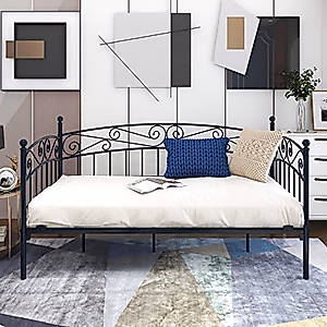 mikibama Black Twin Metal Daybed Victorian Day Bed Frame Elegant Arched Daybeds with Slats Space Saving Guest Bed for Living Room Apartment and Small Space