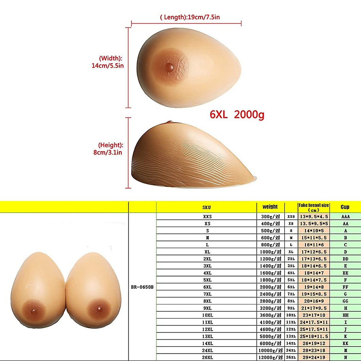 TC-GFR A Pair Brown Waterdrop Shape Silicone Breast Forms Crossdresser Cosplay Prosthesis Mastectomy Fake Boobs Silicone Prosthetic Breast Forms Self-Adhesive Fake Breasts,Xxs/300g/1pair