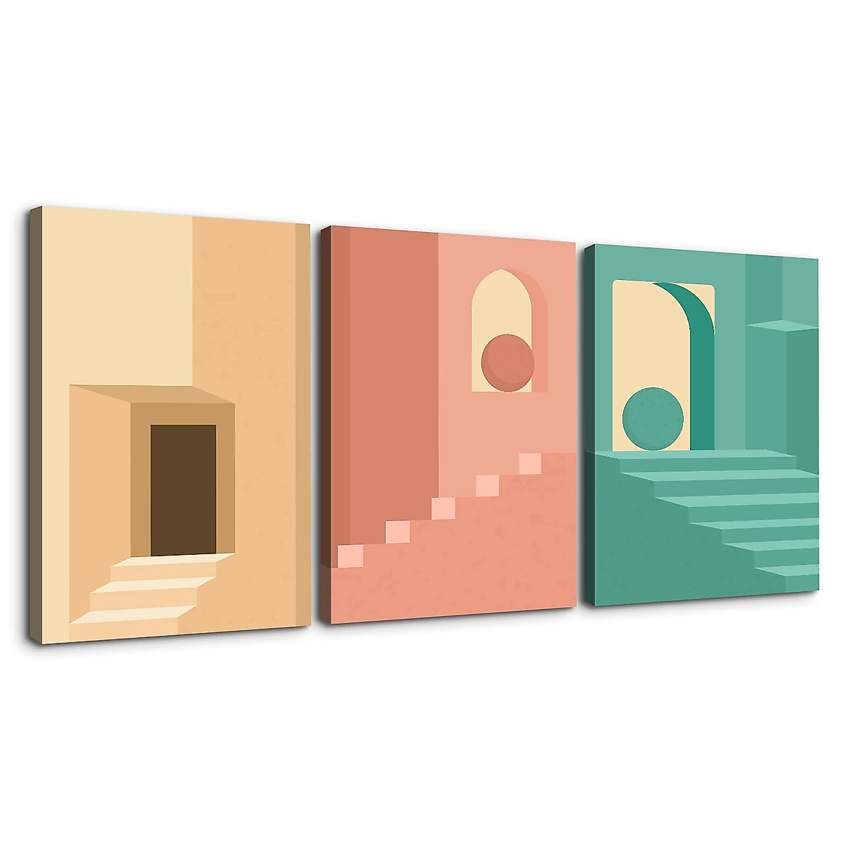 Denozer - Boho Wall Art Abstract Canvas Print Wall Art Set Mid-Century Modern Architecture Abstract Shapes Illustrations Minimalism Decorative Contemporary for Living Room, Office - 30"x40"x3 Pieces