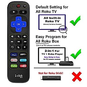 1-clicktech Remote for Roku TV, Compatible for TCL HISENSE ONN Sharp Hitachi Element Westinghouse LG Sanyo JVC Magnavox - All Built-in Roku TV [Not for Roku Stick]