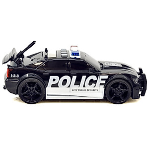 Number 1 In Service Friction Powered Police Car Toy Rescue Vehicle with Lights and Siren Sounds for Boys Toddlers and Kids, Pull Back 1:20 Diecast Vehicle Car