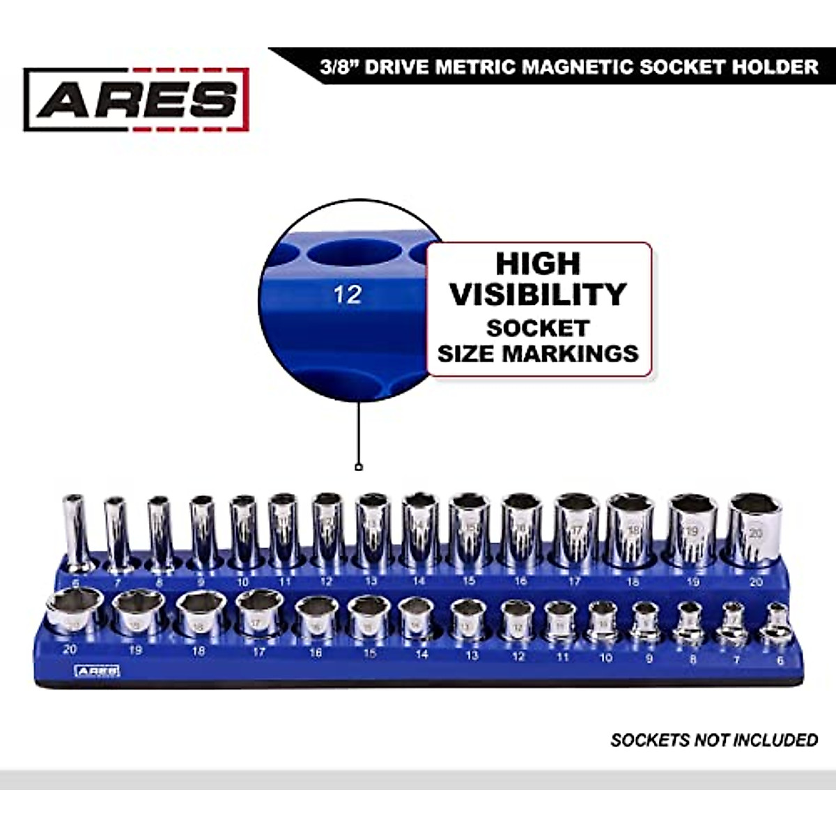 ARES 60008-30-Piece 3/8 in METRIC Magnetic Socket Organizer -BLUE -Holds 15 Standard (Shallow) and 15 Deep Sockets -Perfect for your Tool Box -Also Available in BLACK
