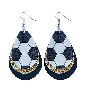 Colorful World Cup Soccer Leather Dangle Earrings Glitter Layered Sports Lover Ball Teardrop Earrings for Women Jewelry(A)