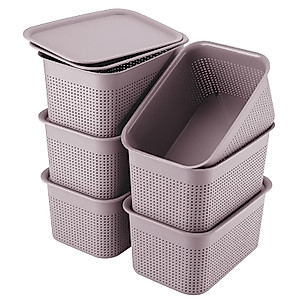 AREYZIN Plastic Storage Bins With Lid Set of 6 Storage Baskets for Organizing Container Lidded Storage Organizer Bins for Shelves Drawers Desktop Closet Playroom Classroom Office, Purple
