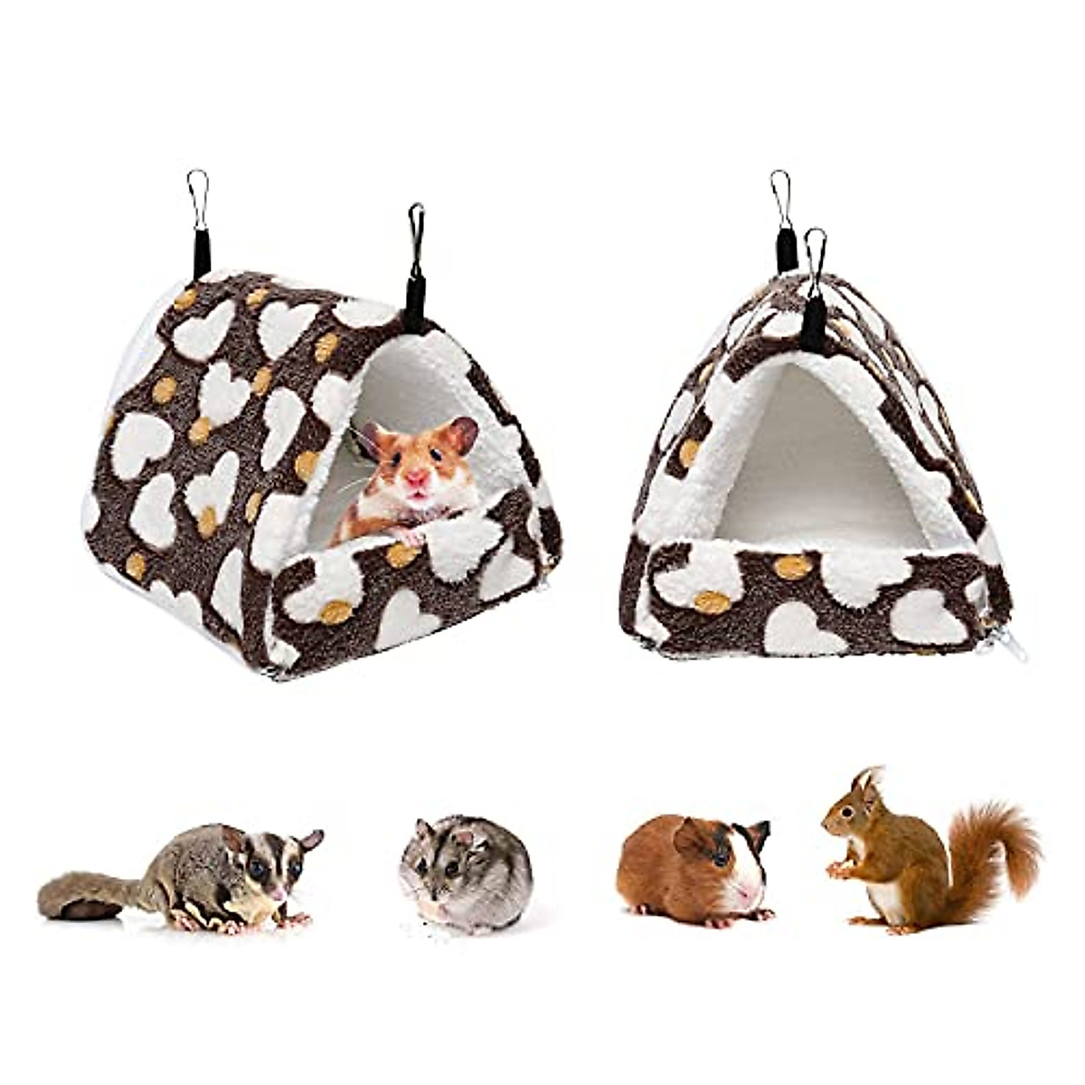 Petmolico Hamster Hammocks Tent Bed, Warm Plush Guinea Pig Bedding Hut Shed Hideout Sleeping Cage Nest Accessories for Guinea Pig Ferret Hedgehog Squirrel Chinchilla, Large, Coffee