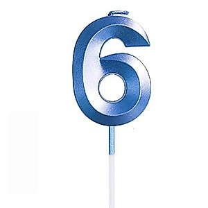 2.76'' Extended XXL Large Gold Glitter Happy Birthday Long Numbers Candles 3D Design Cake Topper Decoration for Adults/Kids Party Wedding(Blue, 6)