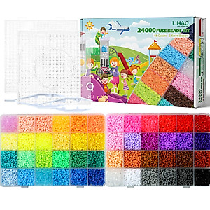 LIHAO 2.6mm Fuse Beads Kit for Crafts 24000 pcs 48 Colors Mini Fuse Beading Kit, Multicolored Iron on Fused Beads Kit, Great Supplies for Fuse Beads Artist