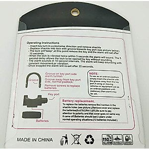 LianShi Alarm Lock 110dba Universal Security Alarm Lock System Anti-Theft for Door Motor Bicycle Padlock with 3 Keys (Black)