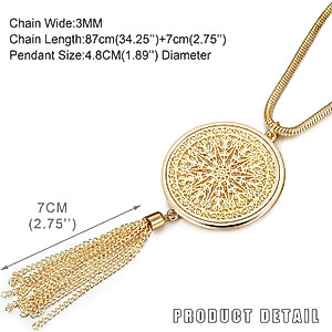 Gexo 3PCS Long Pendant Necklaces for Women Disk Circle Pendant Triple Stack Pendant Necklace Tassel Sweater Necklace Statement Necklace Set