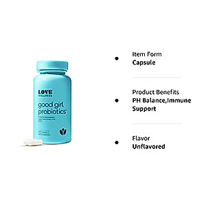Love Wellness Good Girl Vaginal Probiotics, 60 Capsules - Supports Vaginal Health & Maintains Vaginal Flora & Urinary Tract Health - Feminine Health Balance pH Levels - Dairy & Gluten-Free