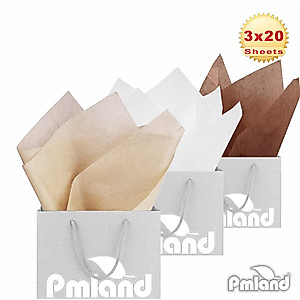 PMLAND Gift Wrapping Tissue Paper - Brown/Light Brown/White Assorted - 20 Inches x 26 Inches 60 Sheets