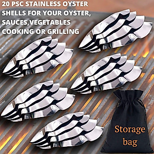 20 Pcs Set Oyster Shells Stainless Steel Reusable - large Oyster Grilling Pan - Metal Oyster Baking Dish - Great for Seafood of all Kind