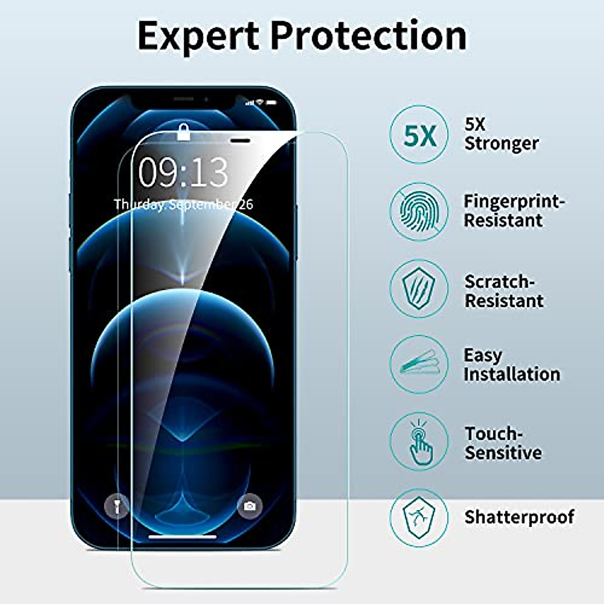 ImpactStrong Shatterproof Tempered Glass Screen Protector for iPhone 12 / iPhone 12 Pro [Easy Installation Frame] [Bubble Free] [9H Hardness] [Full Coverage] Case Friendly, 6.1 Inch - (3-Pack)