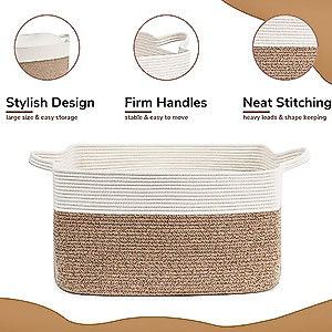 Goodpick Large Blanket Basket, Woven Basket for Storage Rectangle Dirty Clothes Basket for Laundry, Living Room, Nursery, Bedroom Rope Storage Basket for Blankets, Toys, 21.6" x 14.9" x 11.8", 65L