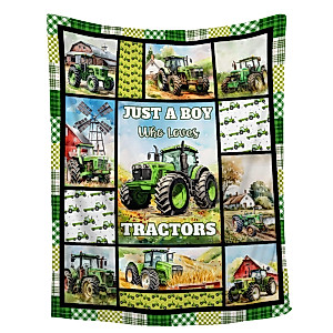 Tractor Blanket Farm Harvester Blankets,Tractor Decor Just A Boy Who Loves Tractors Flannel Blanket Gifts for Girls Boys,Soft Warm Lightweight Blanket for Room Decor,40"x50"-Throw Size for Kids