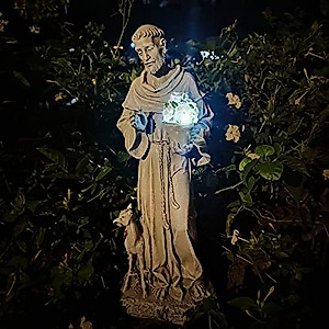 CHRUI St Francis Garden Statues, Solar 20 Inch Saint Francis of Assisi Catholic Christian Yard Decor Lawn Garden Patio Outdoor Sculptures Garden Art Decorations
