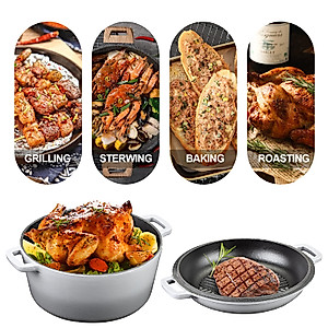 5.5 Quart Enameled Cast Iron Dutch Oven, 2-In-1 Enamel Dutch Oven Pot with Skillet Lid for Grill, Stovetop, Induction (Gradient Grey)