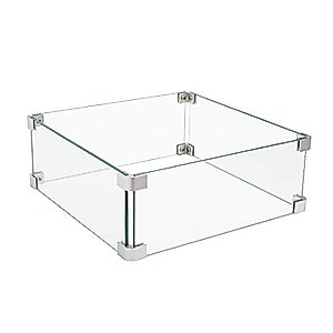 SUNBURY Glass Wind Guard Fence, 21.5 x 21.5 x 5.5 Inch Square Fire Table Accessory Shield
