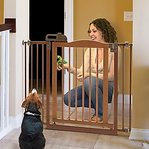 Richell One-Touch Pet Gate II, Brown, Fits Openings from 32.1-36.4" and 30.5" H, Dog Wood gate, Autumn Matte