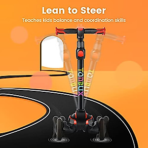 TONBUX Kids Scooter for Age 3-12, Toddler Scooter with 4 Adjustable Heights, Light Up 3-Wheels Scooter, Shock Absorption Design, Lean to Steer, Balance Training Scooter for Kids - Red