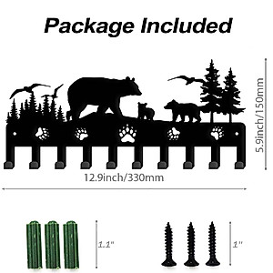 SUPERDANT Bears Metal Key Holder Forest Animal Decorative 10 Hook Key Rack Organizer Wall Mounted Rack Hooks Trees Kitchen Decor Personalized Key Hanger for Farmhouse Wall Front Door