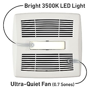 Broan-Nutone AE80BL InVent Series Single-Speed Fan with LED Light, Ceiling Room-Side Installation Bathroom Exhaust Fan, ENERGY STAR Certified, 1.5 Sones, , White , 80 CFM 1.5 Sones