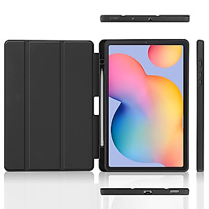 KuRoKo Galaxy Tab S6 lite 10.4 2022/2020/2024 Sleep Case with Pen Holder Ultra Slim Lightweight Shockproof Cover with Clear Transparent Back Shell for Galaxy Tab S6 lite 10.4-Black