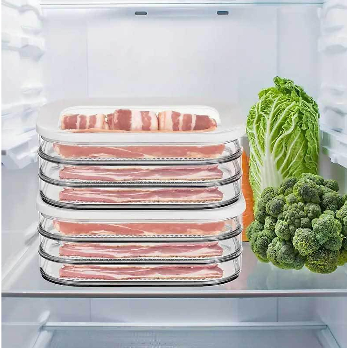 AionneWie Stackable BPA-Free Refrigerator Containers for Bacon, Deli Meats, and Lunch Meat Storage