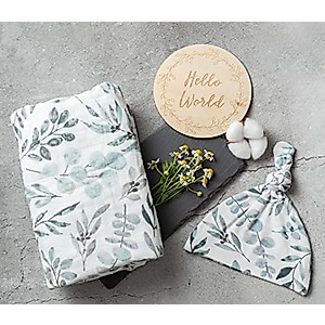 Miaoberry Eucalyptus Swaddle Set with Hat and Bow