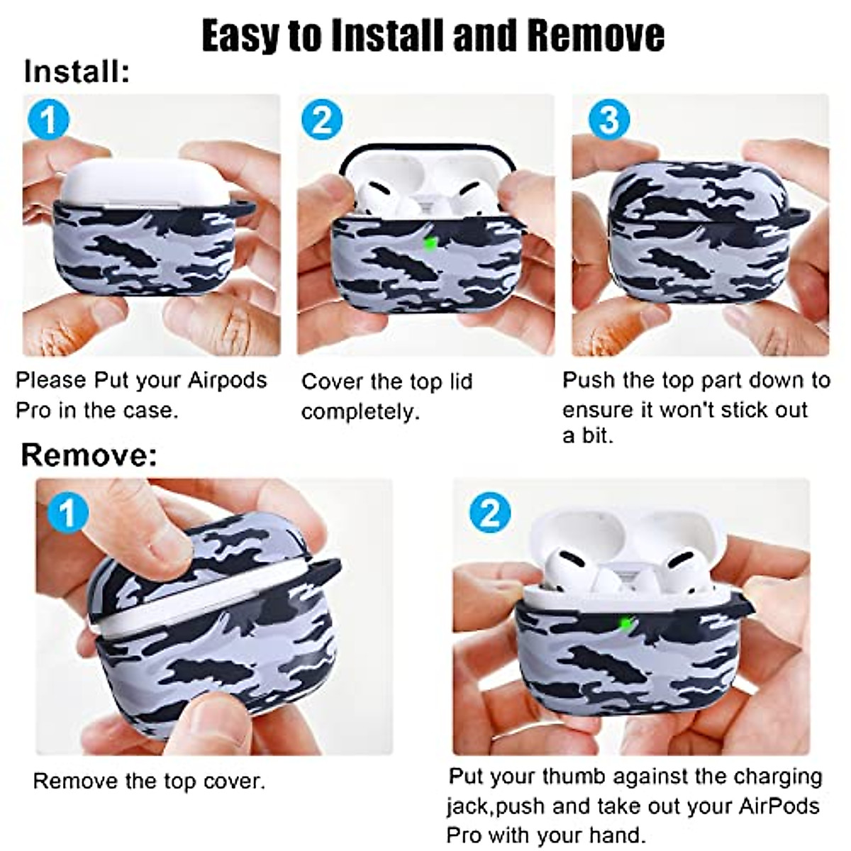 AGAOSH for Airpods Pro Case Cute Cover with Keychain,Full Protective Camo Color Silicone Airpod Case for Women Men Girl, Compatible for Air pods Pro Wireless Charging Case,Front LED Visible camo