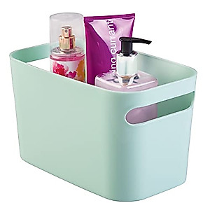 mDesign Deep Plastic Bathroom Bin with Handles, Storage Organizer for Vanity Countertop, Hold Soap, Body Wash, Shampoo, Lotion, Conditioner, Hand Towels - 10" Long, Aura Collection, 2 Pack, Mint Green