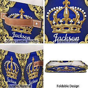 RIRIX Personalized Storage Bin, Custom Storage Baskets for Organizing with Handles, Foldable Storage Box for Closet Cloth Baskes Toy Blue Gold Prince Crown