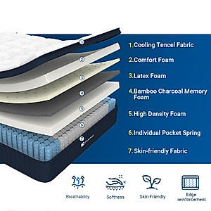 Avenco Twin Mattress, 12" Hybrid Mattress Twin with Latex Memory Foam, Motion Isolation Individually Pocket Spring Mattress, Medium Firm, Relieves Pain & Pressure Points & Cooling Twin Bed (NDSM30)