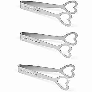 Oisee Sugar Tongs Set of 3,Stainless Steel Shape of Heart Sugar Cube Tongs,Also used as ICE Tongs Kitchen Clips Food Tongs Perfect for Tea Party Wedding Coffee Appetizers (4.2 Inch)