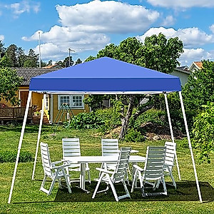 Sunoutife 10X10 FT Pop Up Canopy Tent, Outdoor Instant Slant Legs Gazebo Shelter with Carrying Bag Portable for Patio Deck Garden and Beach - 8X8 Canopy Top Blue