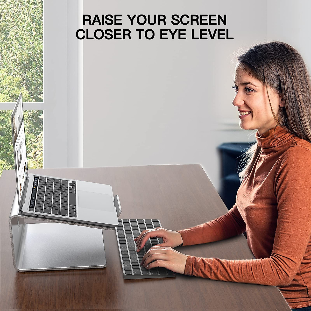 LORYERGO Laptop Stand, Aluminum Laptop Riser for Desk, Ergonomic Computer Stand for Laptop, Laptop Stand for Desk Compatible with Most 10-17" Laptops, Silver