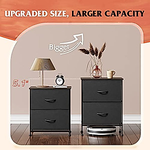 WLIVE 2-Drawer Nightstand and 5-Drawer Dresser Set, Fabric Storage Tower for Bedroom, Hallway, Nursery, Closets, Tall Chest Organizer Unit with Textured Print Fabric Bins, Steel Frame, Charcoal Black
